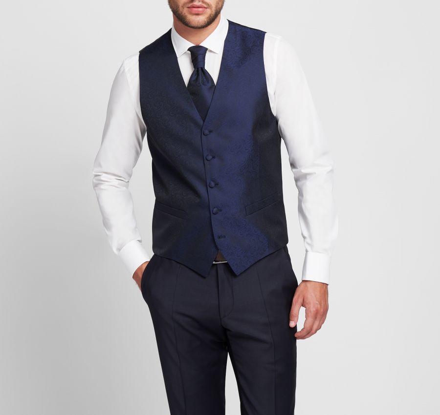 Blue Digel men's waistcoat with tie and pochette